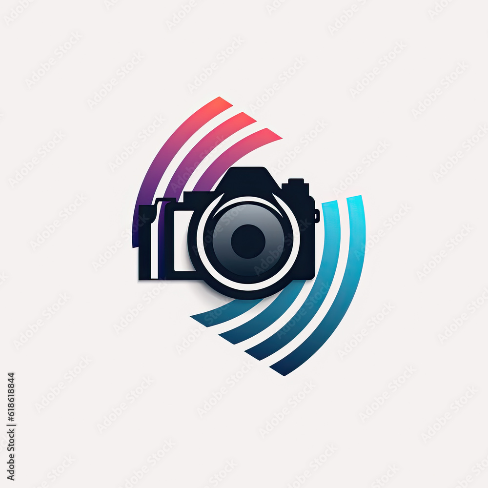 logo of a colorful camera and lens on a white background. Illustration ...