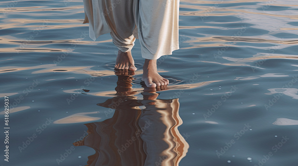 Jesus Christ walking on water of the Sea of Galilee, biblical ...