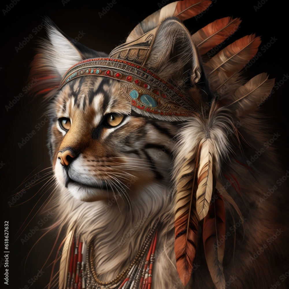 Native American Cat In Native American Clothing 002 Generative AI Stock ...