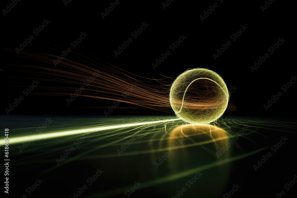 Artistic image of a tennis ball's trajectory, traced as a streak of ...