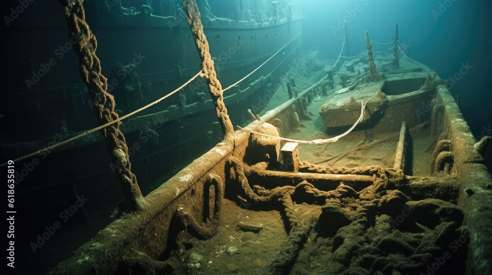 Shipwrecked Titanic, Remains of sunken ship wreck at the bottom of the ...