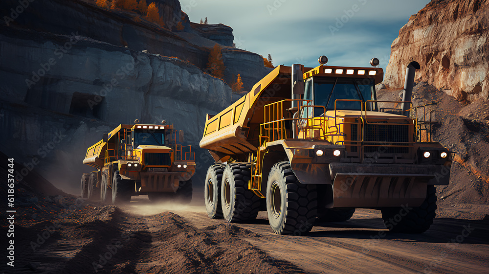 Open pit mine industry, big yellow mining truck for coal anthracite ...