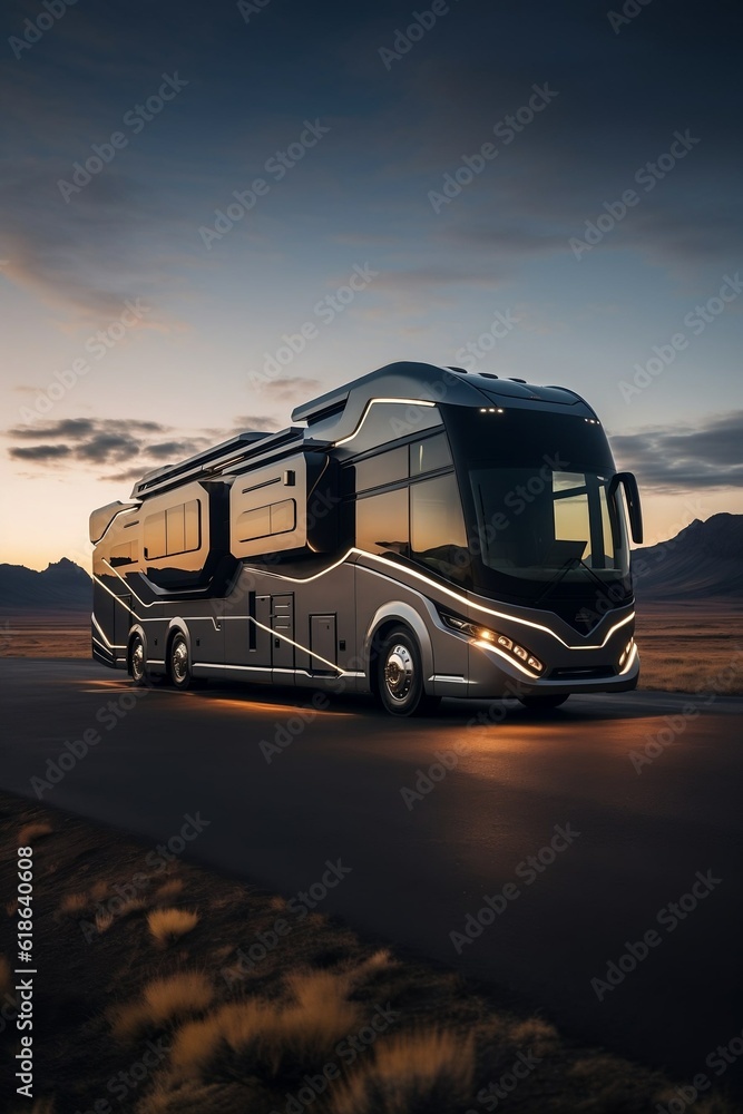 Sleek Ultra modern Electric tour bus RV recreational vehicle on a ...