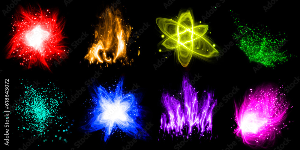 Gun flashes with smoke and fire sparkles. Pistol shots clouds, muzzle ...