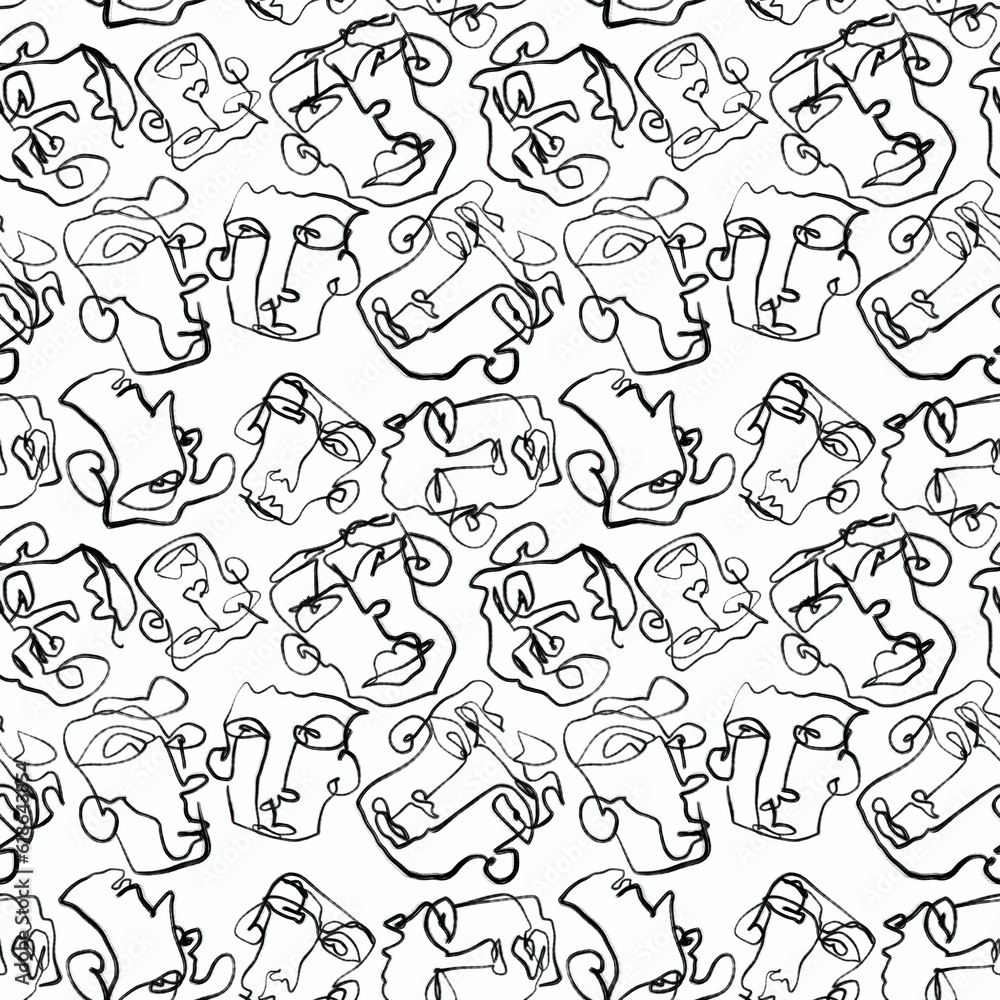 Abstract line art portraits seamless faces pattern for wallpaper and ...