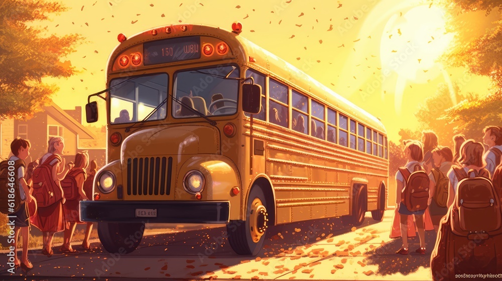 students children preparing for the return to school, getting on the ...