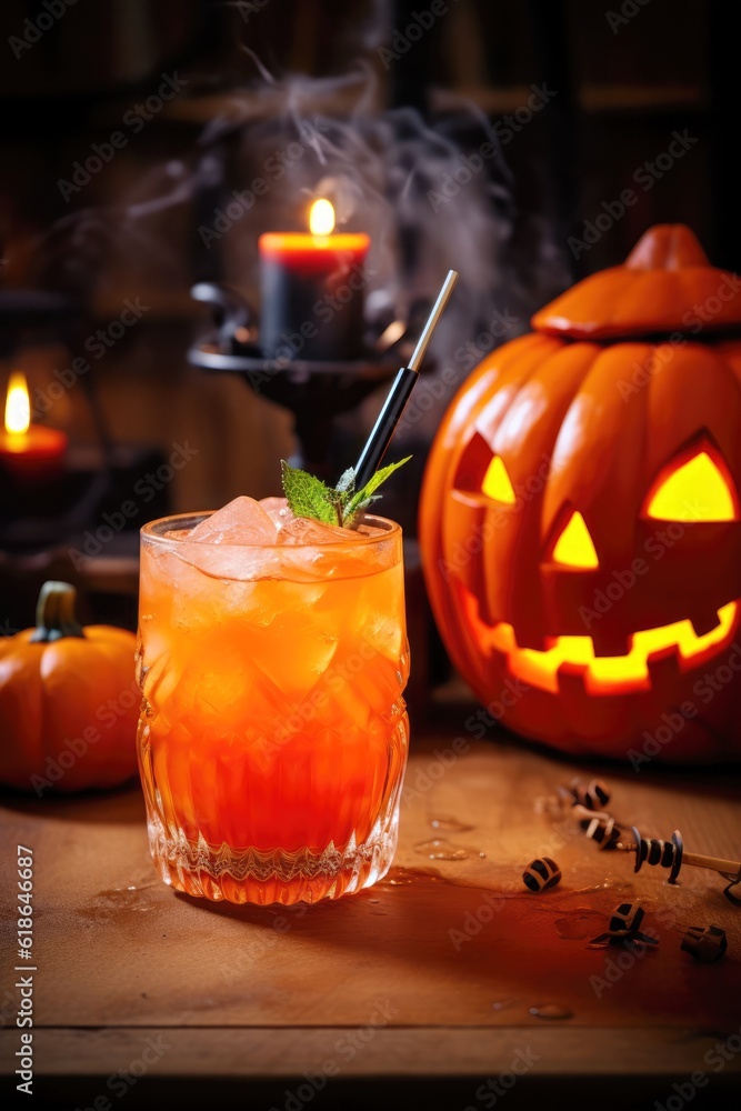 halloween themed cocktail with spooky decorations, created with ...