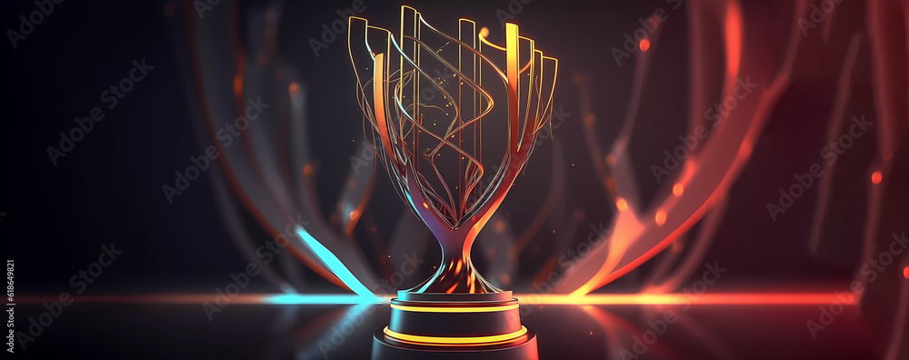 Cup winner. Background with blurred background. 3D rendering. Banner ...