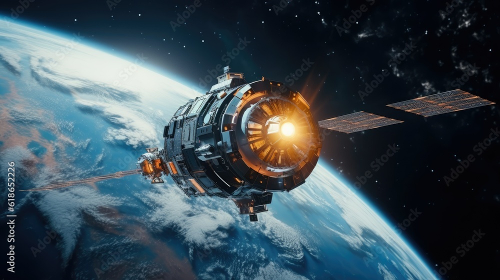 modern satellite spacecraft orbiting the Earth. The satellite tracks ...