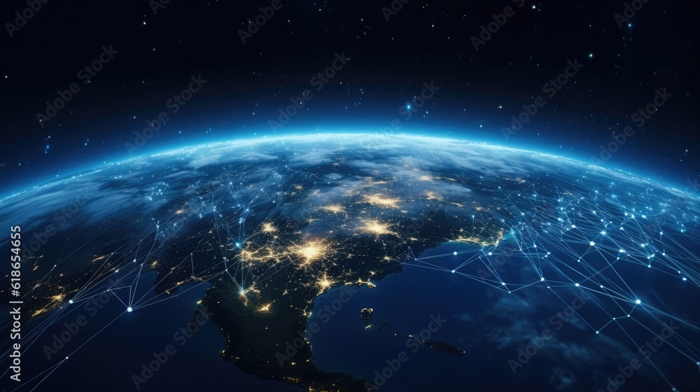 Planet Earth is shrouded in a network grid. Space technology, Internet ...