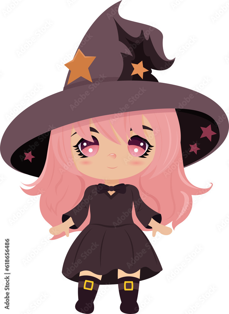 Chibi manga character witch illustration with transparent background ...