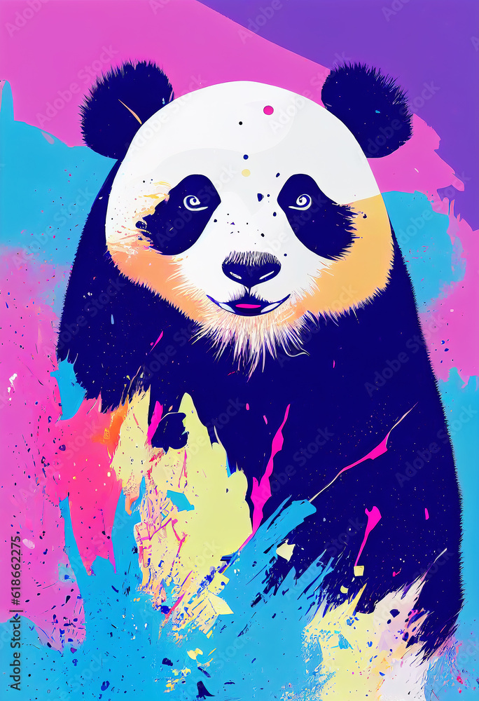 Funny panda with funny eyes. Close-up. paint splatter effect. AI ...