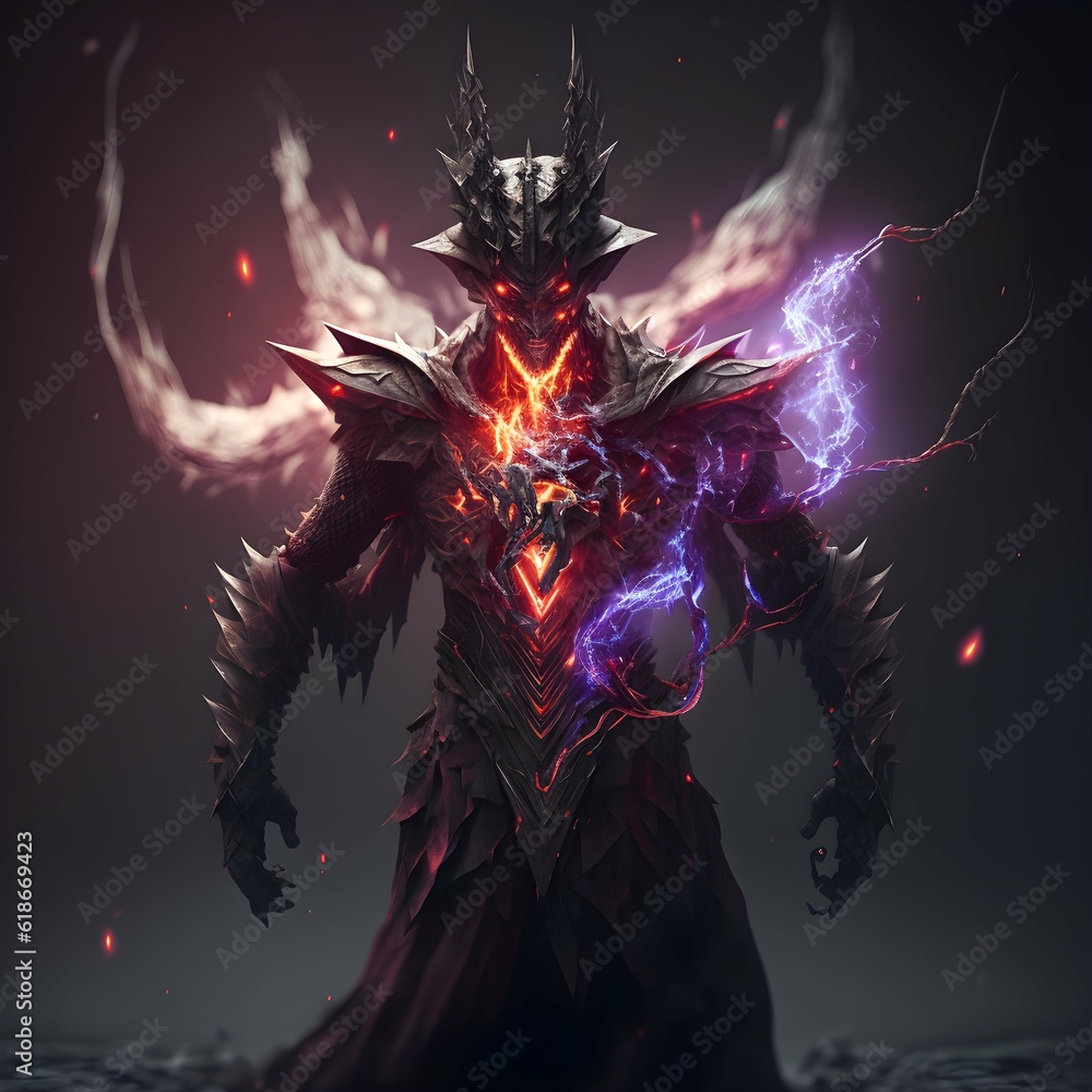 Human dragon wizard full body 3d red thunder aura abstract surreal ...