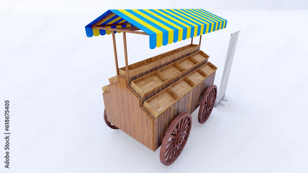 3d illustration kiosk sales cart market display food drink portable ...