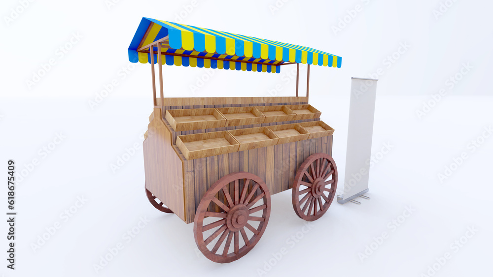 3d illustration kiosk sales cart market display food drink portable ...