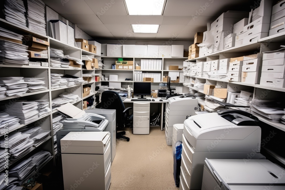 stationery room in the office with copier machine professional ...