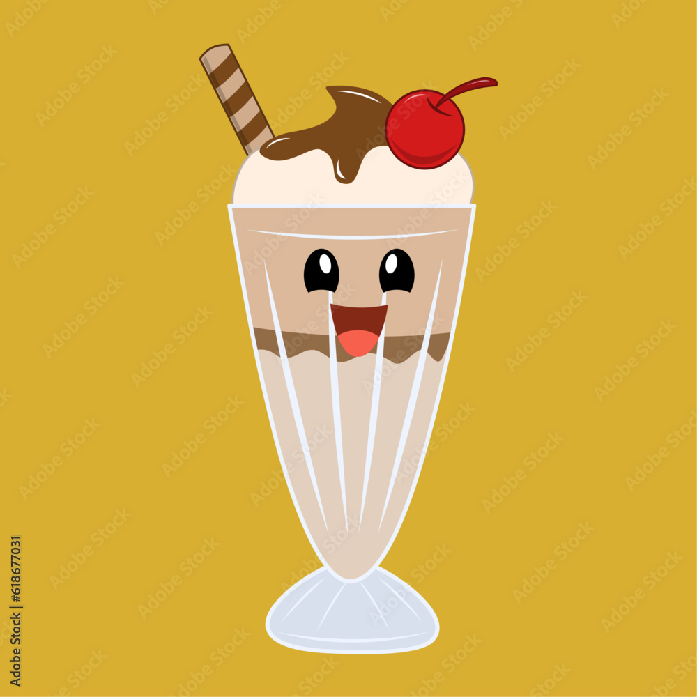 batido con cara, malteada con ojos y boca, vector animado, lindo dibujo ...