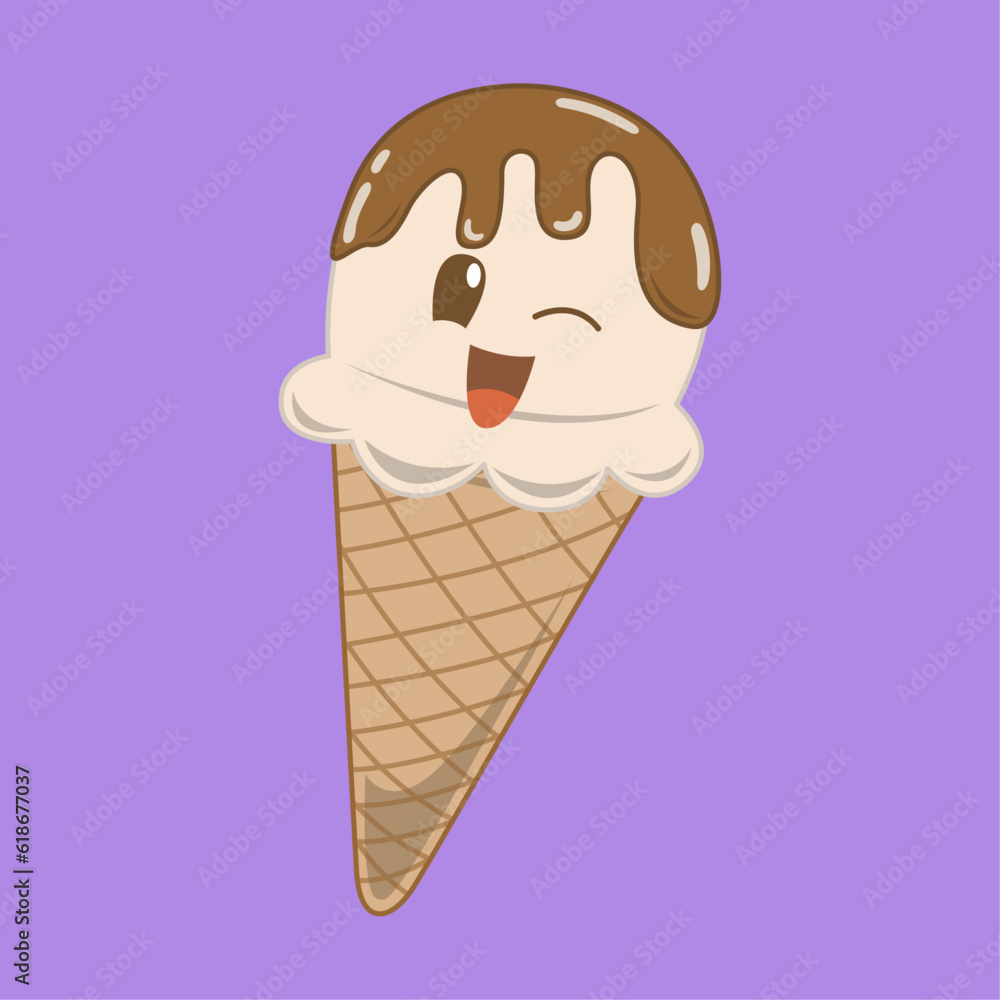 cono de helado con cara, helado con ojos y bocas, vector animado ...