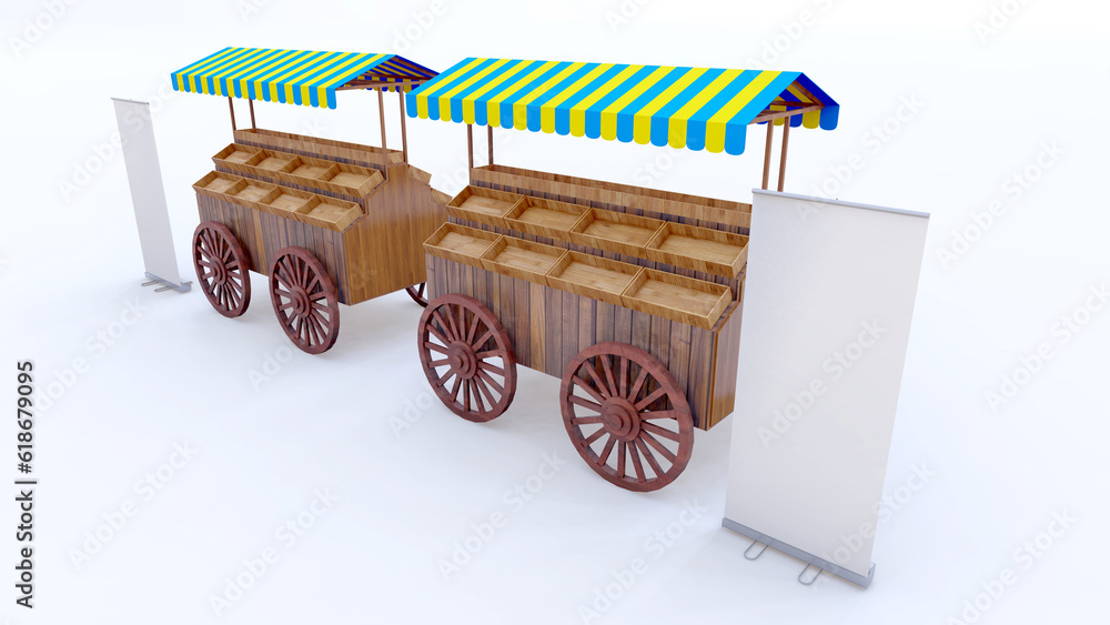 3d illustration kiosk sales cart market display food drink portable ...