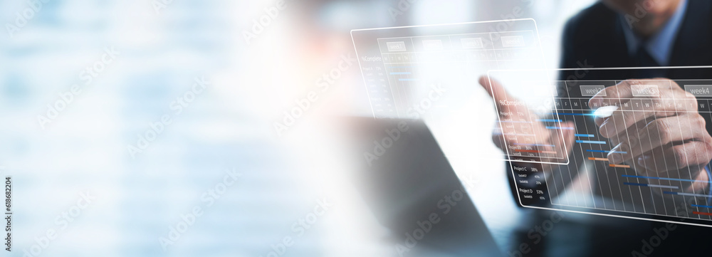 Fotografia do Stock: Project manager working and update tasks with ...