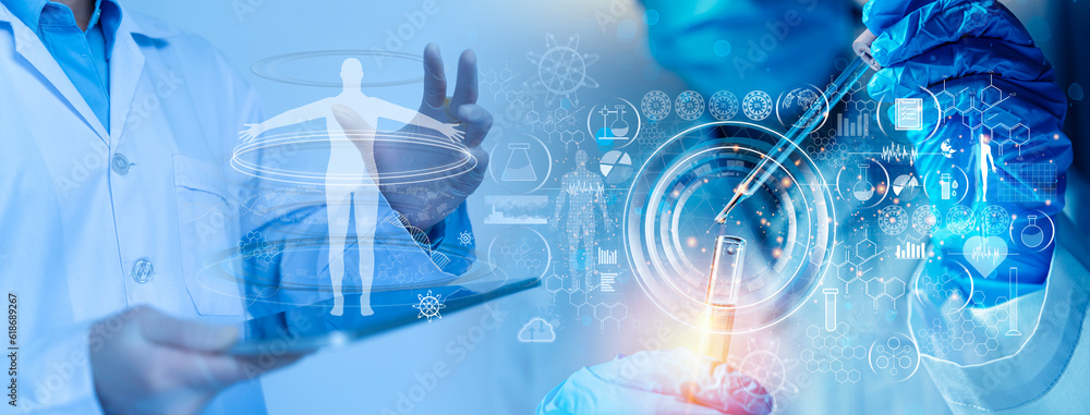 Genetic research and Biotech science Concept. Human Biology and ...