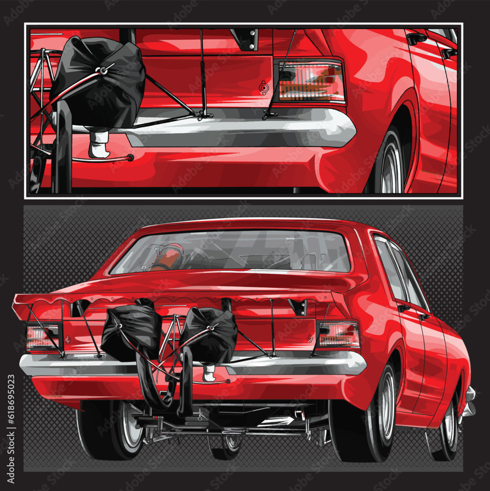 red drag race illustration isolated in black background for poster, t ...