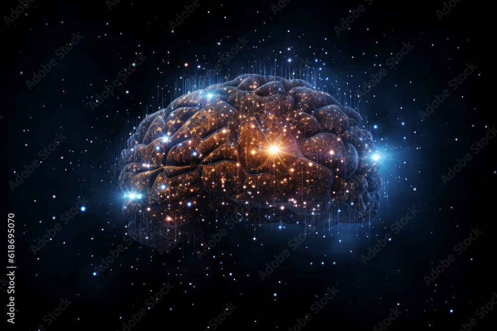Celestial creativity: A human brain half-painted with a night sky ...
