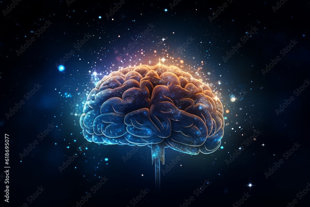 Celestial creativity: A human brain half-painted with a night sky ...