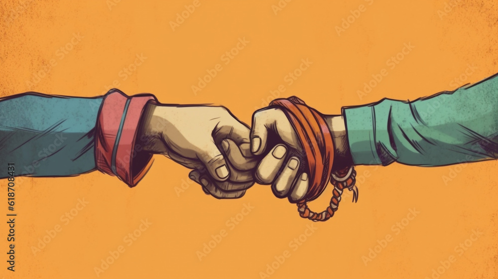 A heartwarming hand-drawn illustration of two friends clasping their ...