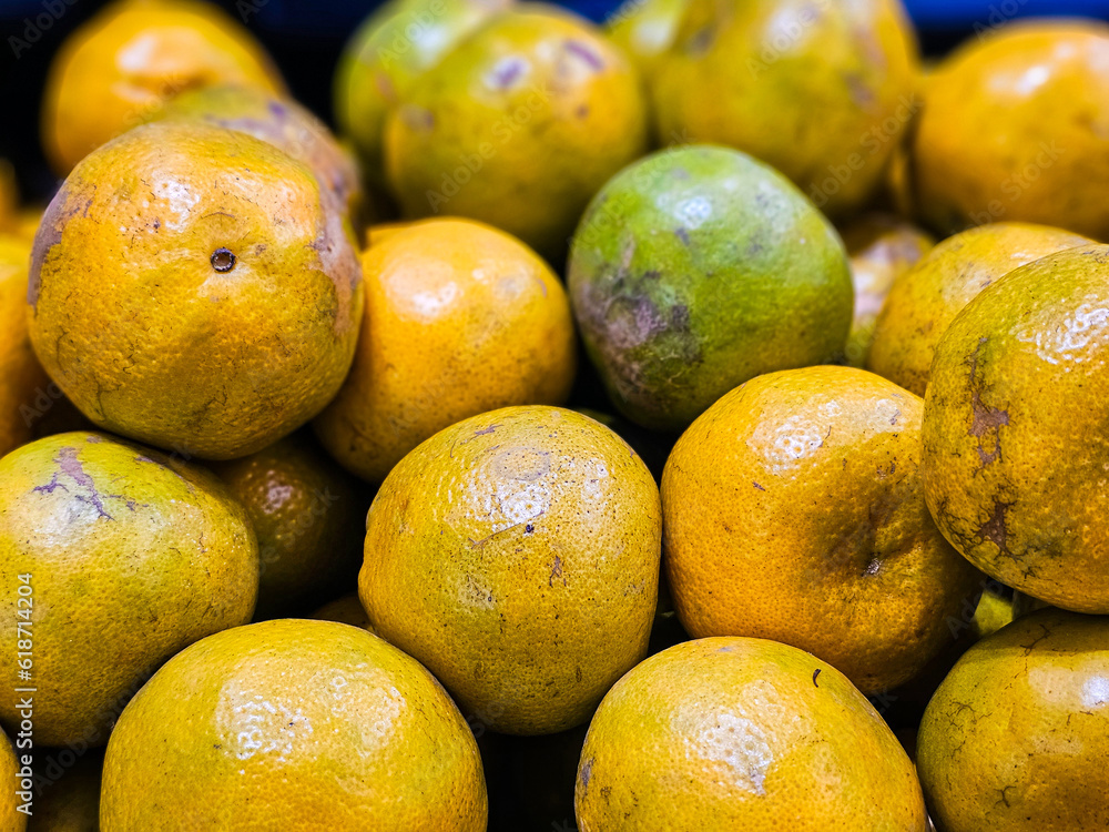 Pile of Mandarin oranges in a supermarket local market in Thailand ...