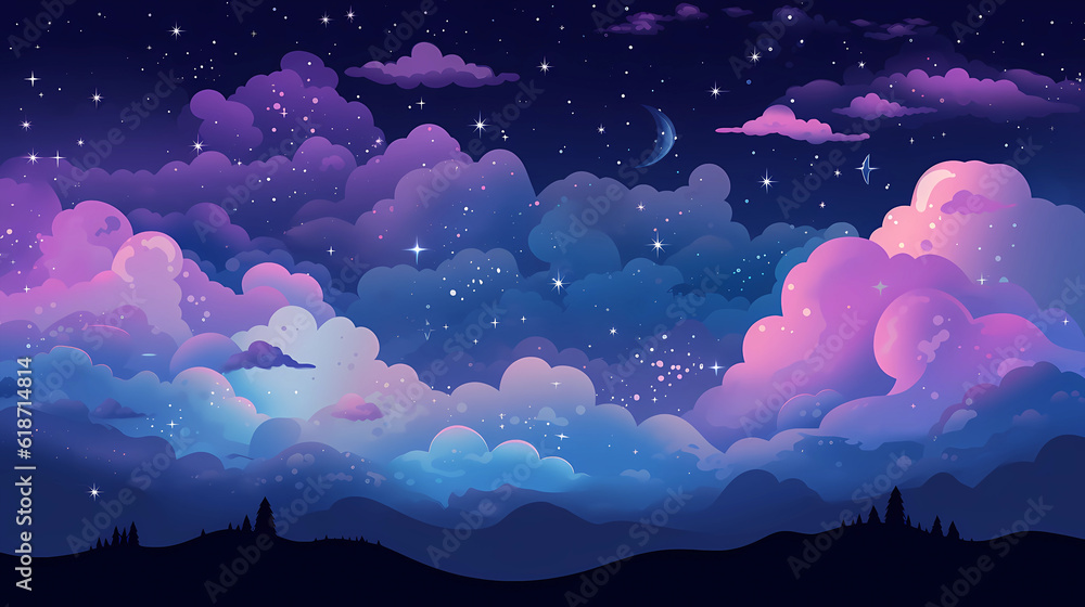 hand drawn cartoon night sky background illustration Stock Illustration ...