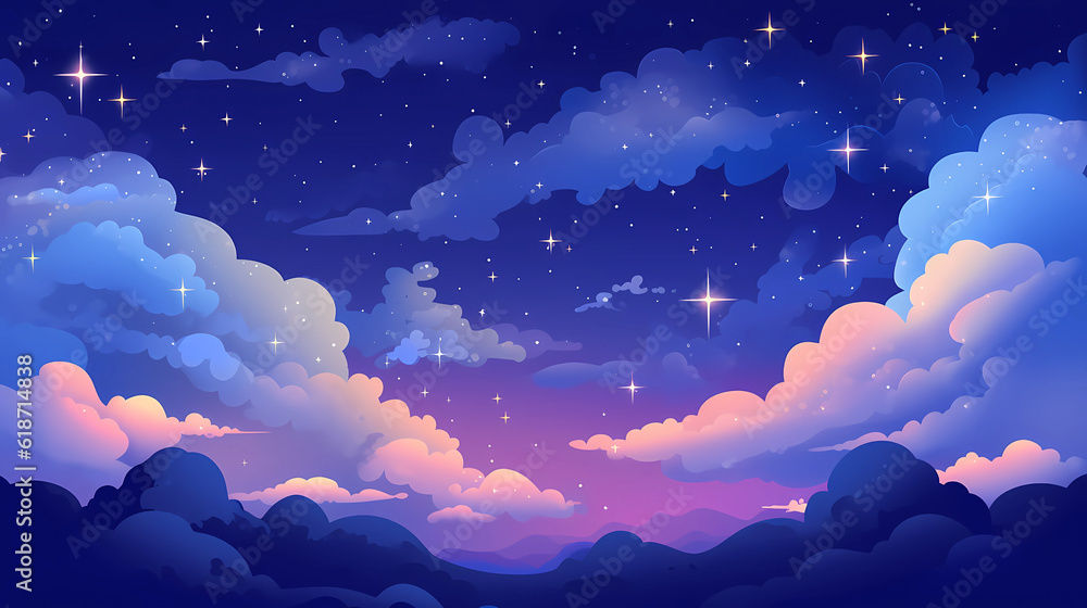 hand drawn cartoon night sky background illustration Stock Illustration ...
