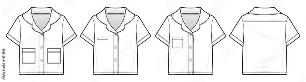 Pajama shirt flat technical fashion illustration. pajama top collection ...