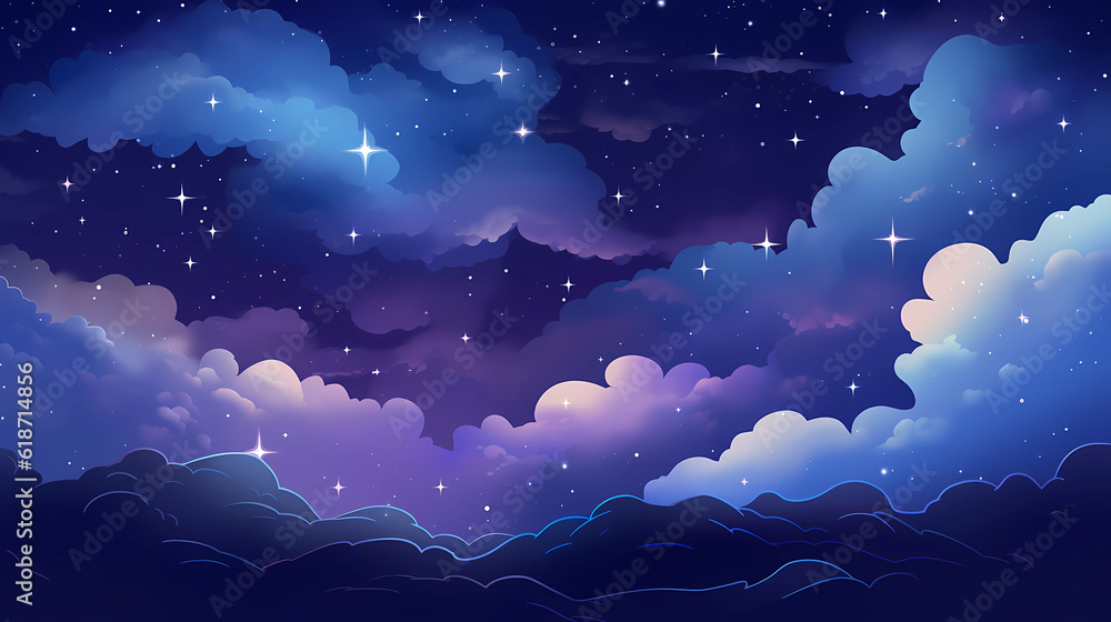 hand drawn cartoon night sky background illustration Stock Illustration ...