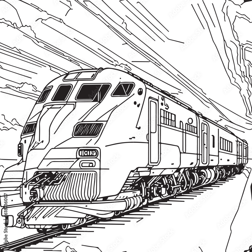 Vector line art train in motion. Train Line Drawing Clip Art 41. Stock ...