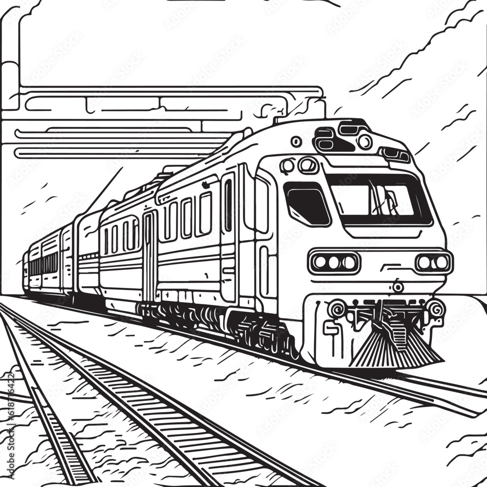 Vector line art train in motion. Train Line Drawing Clip Art 35. Stock ...