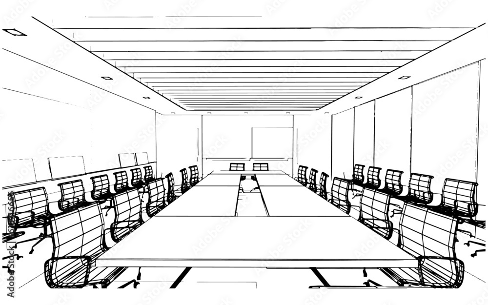 office meeting room line drawing,3d rendering Stock Vector | Adobe Stock