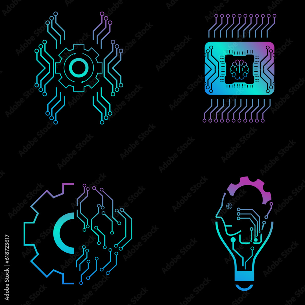 Set of Technology icons vector for Brain AI concepts, and AI vector ...