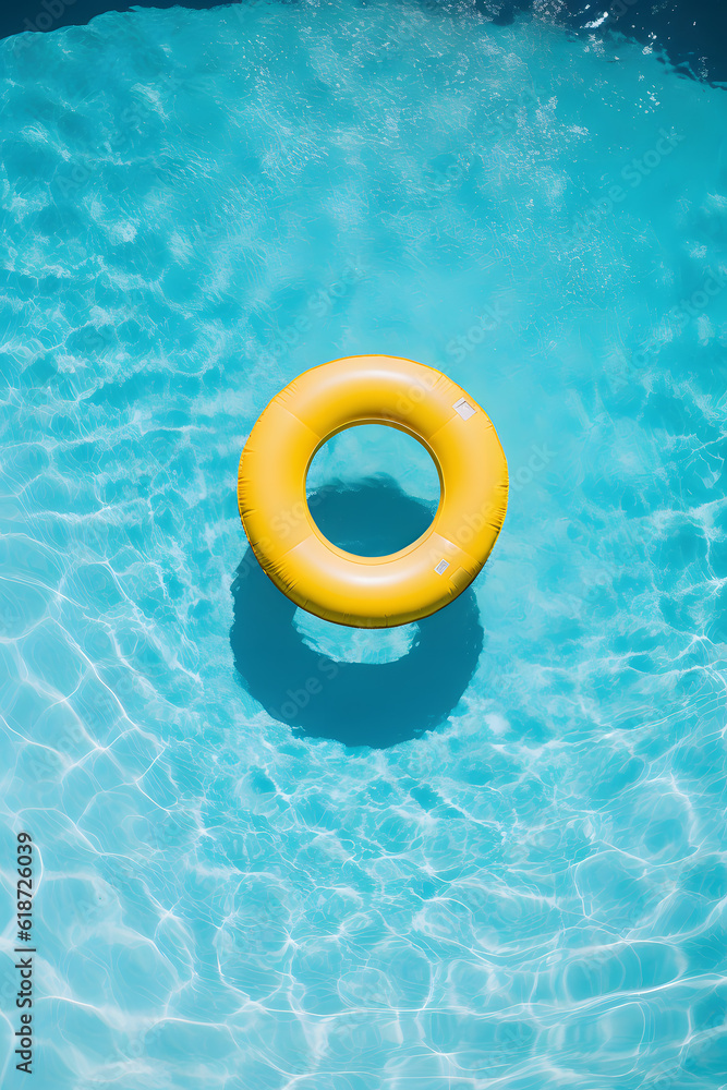 yellow donut shaped inflatable circle floats in the clear pool water ...