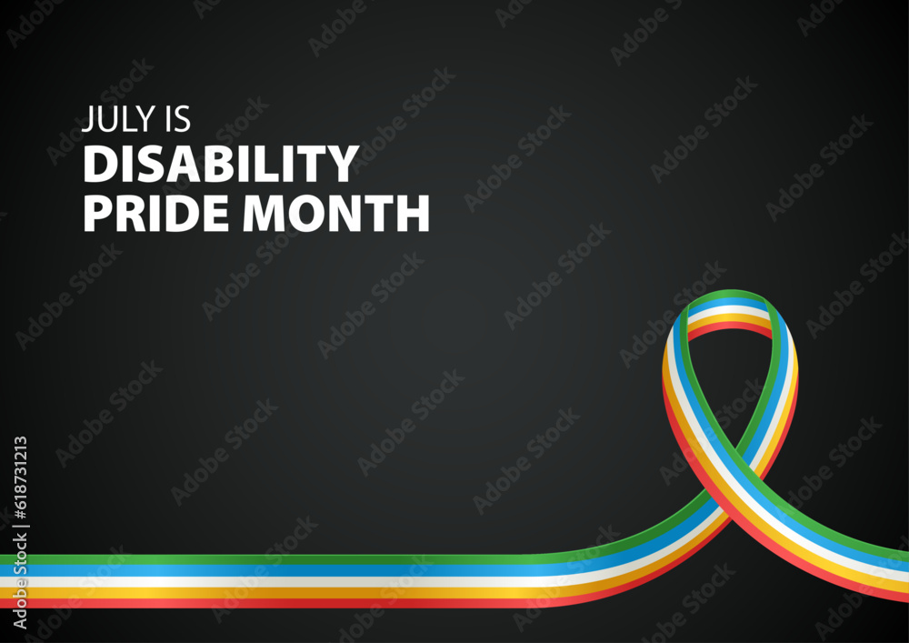 Disability Pride Month awareness ribbon on black, background templates ...