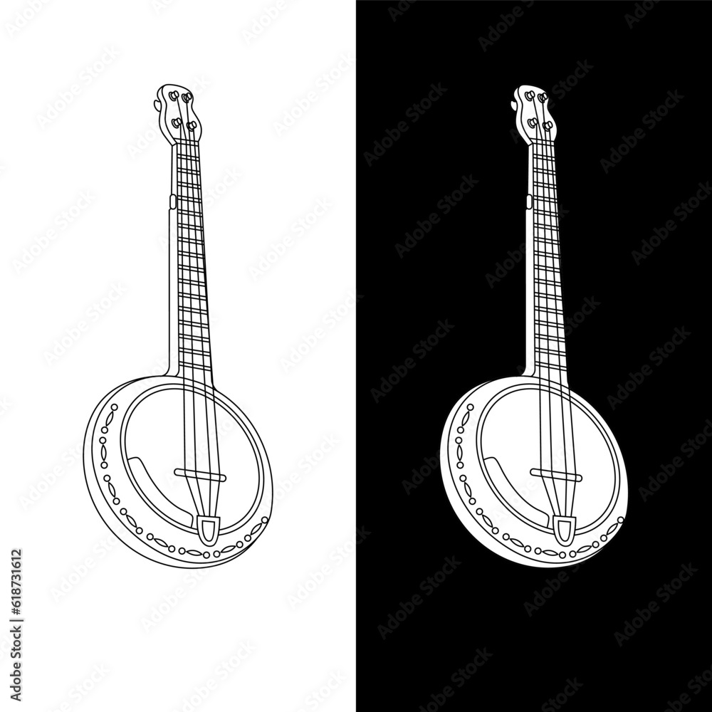 Simple Banjo line art vector illustration. Black and white background ...