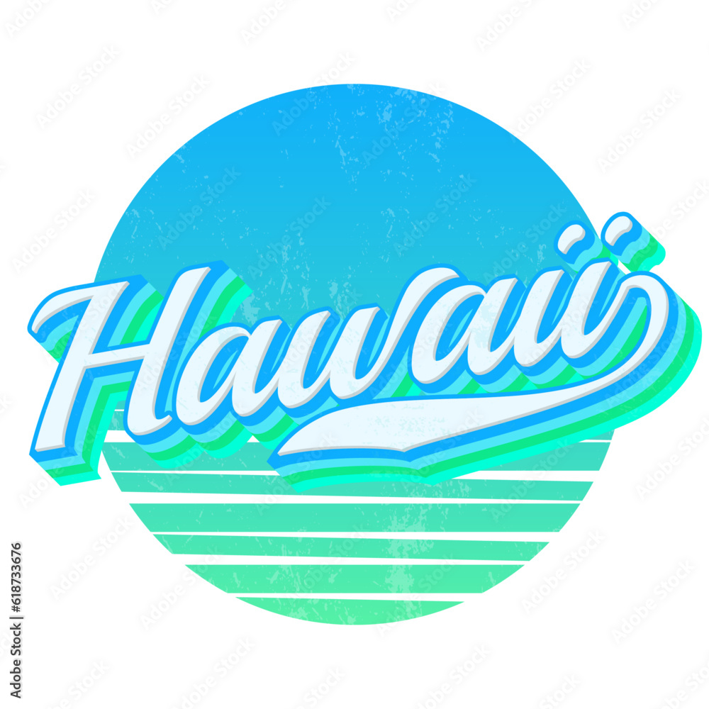 Hawaii retro and vintage summer text in grunge style theme, typography ...