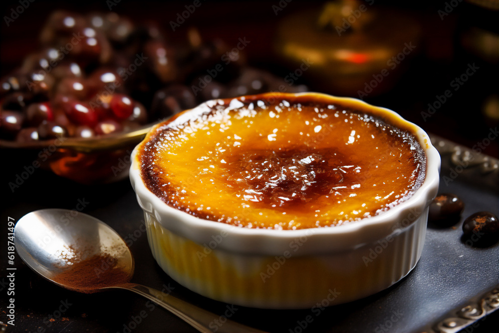 Crema Catalana, creamy custard dessert with a crispy caramelized sugar ...