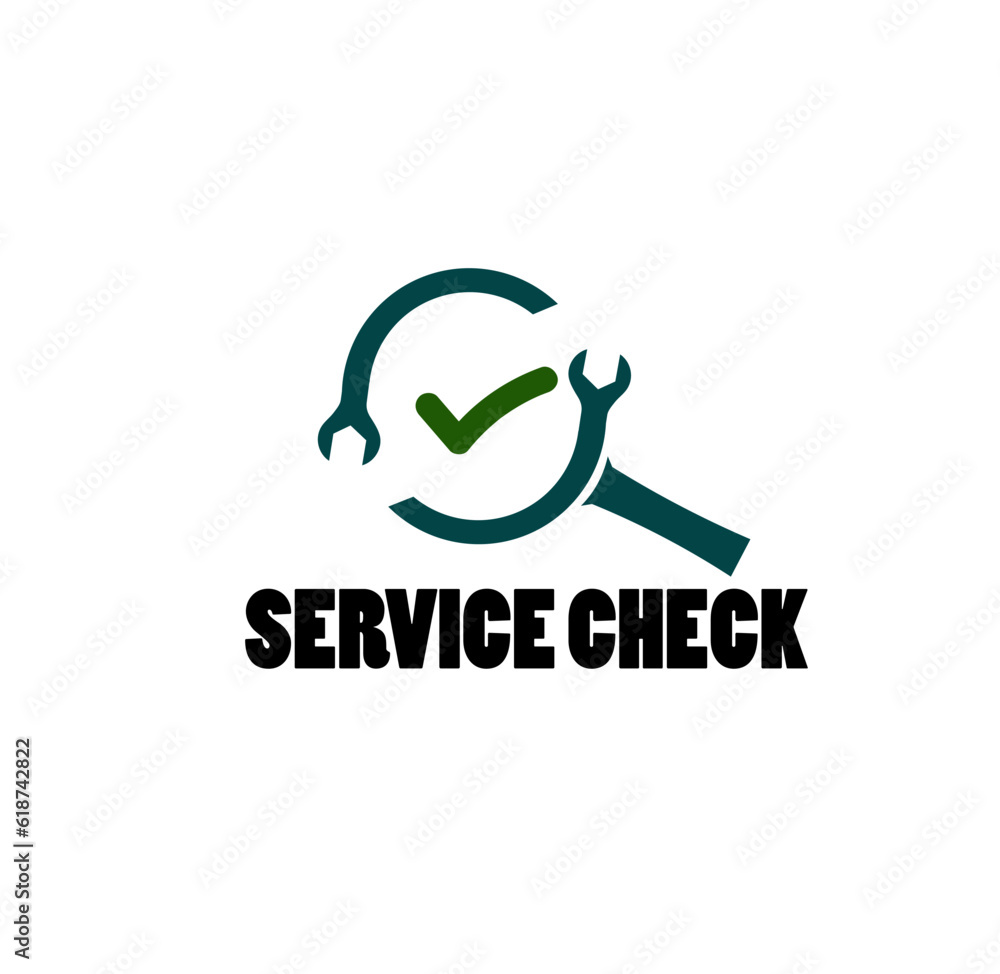 service check vector illustration with crank shape magnifying glass ...