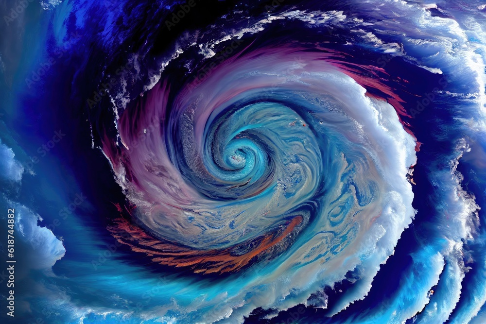 tropical cyclone, with multiple swirls of clouds and torrential rain ...