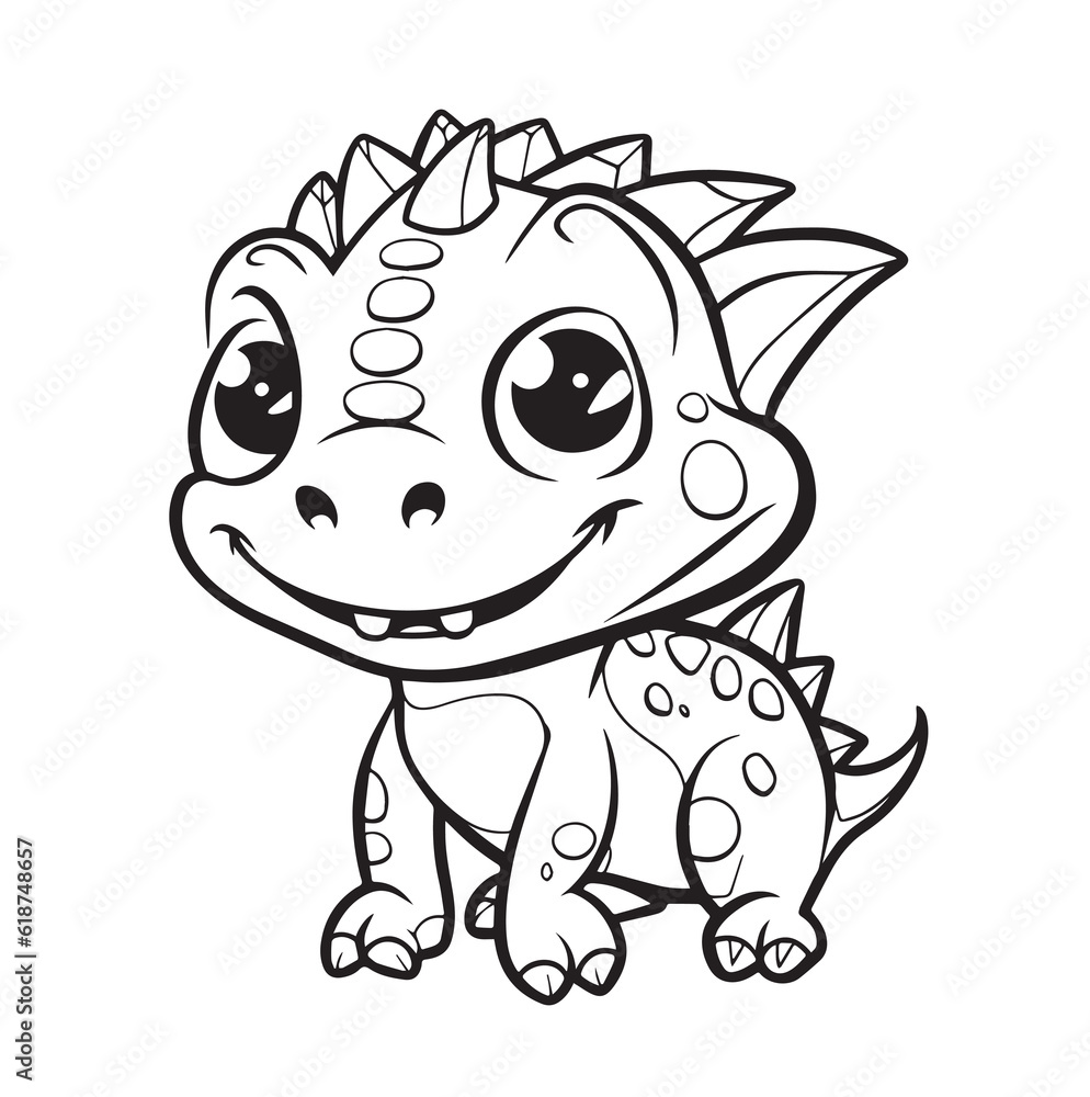 Cute baby Dinosaur Character, line art. Coloring page for kids and ...