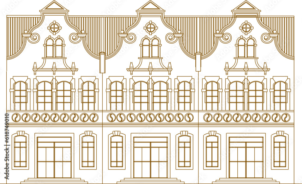 Vector sketch illustration of classic vintage old colonial building ...