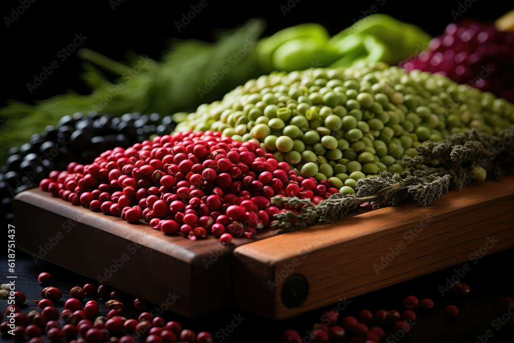 A photograph featuring an assortment of different legume varieties ...