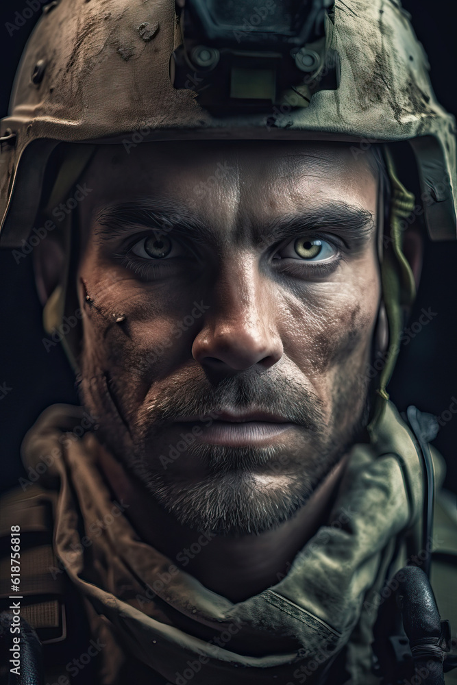ortrait capturing the image of a vigilant and alert soldier wearing a ...