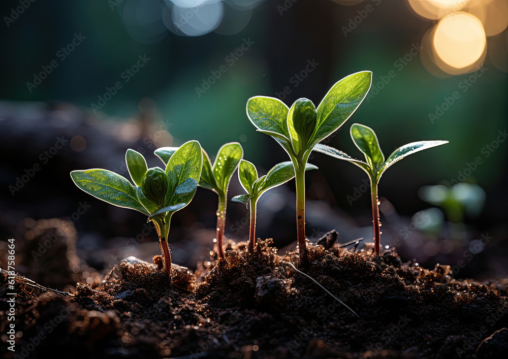 Young plant growing with leaves from fertile soil with beautiful ...